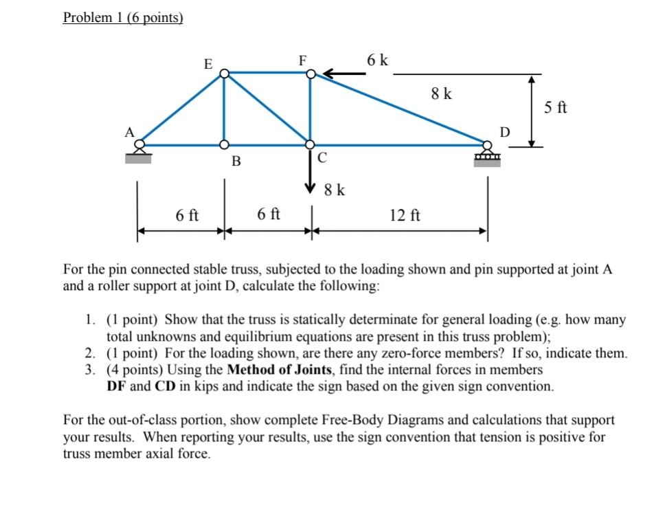 Problem 1 (6 points) For the pin connected stable | Chegg.com