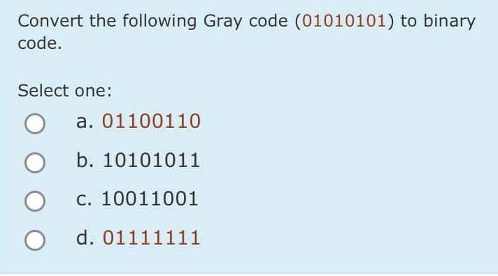 Solved Convert The Following Gray Code 01010101 ﻿to Binary