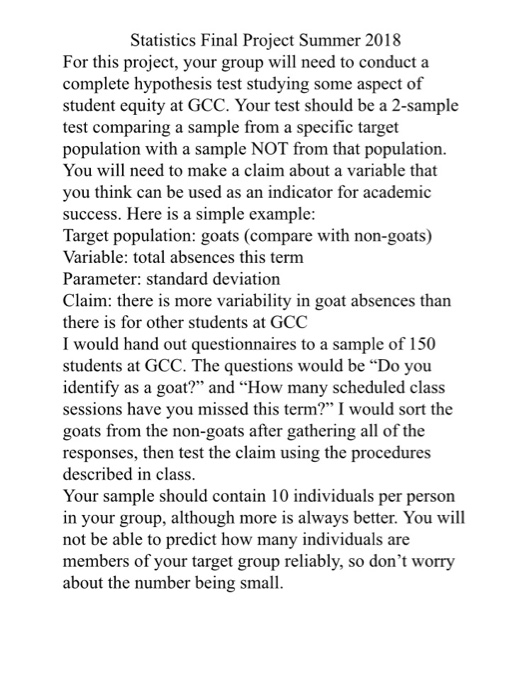 Solved Statistics Final Project Summer 2018 For This