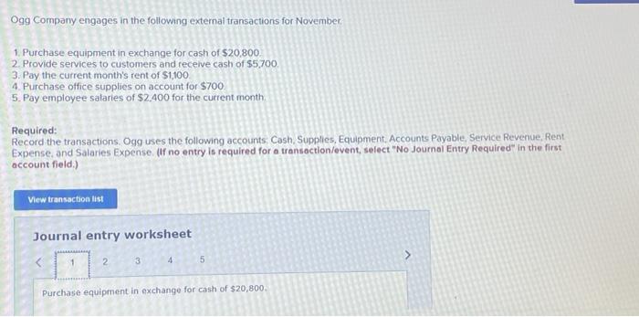 Solved Ogg Company engages in the following external | Chegg.com