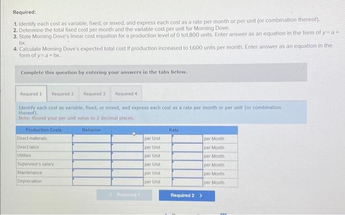 Solved Required: 1. Identify each cost as variable, fixed, | Chegg.com