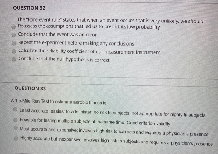 Solved QUESTION 32 The “Rare event rule" states that when an | Chegg.com