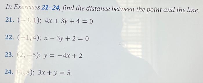 Solved In Exercises 21-24, find the distance between the | Chegg.com