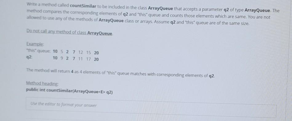 Solved Write a method called countSimilar to be included in | Chegg.com