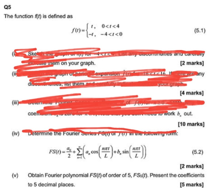 Solved Q5 The function f(t) is defined as sv={ 1, 0 | Chegg.com