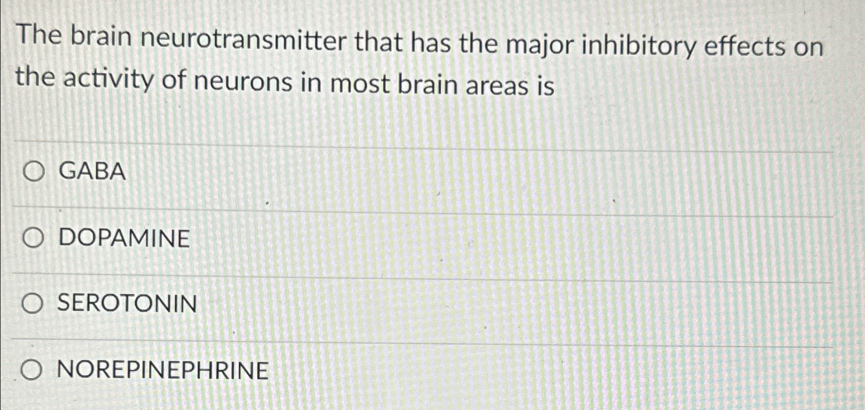Solved The brain neurotransmitter that has the major | Chegg.com