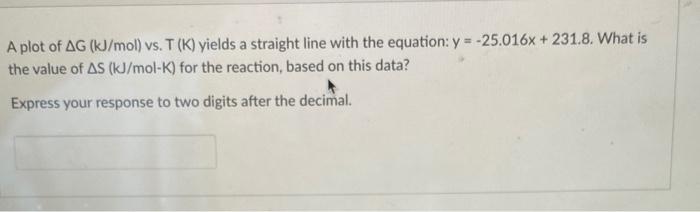 Solved A plot of ΔG( kJ/mol) vs. T( K) yields a straight | Chegg.com