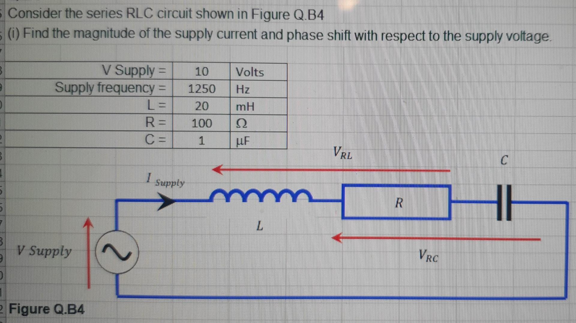 Solved Consider the series RLC circuit shown in Figure Q.B4 | Chegg.com