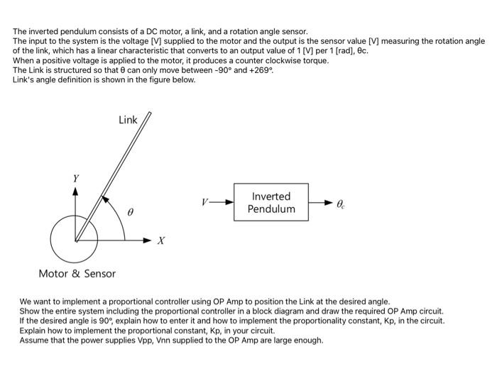 Solved The inverted pendulum consists of a DC motor, a link, | Chegg.com