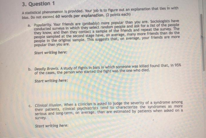 Solved 3. Question 1 A statistical phenomenon is provided. | Chegg.com