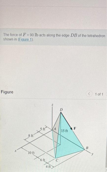 Solved The force of F=90lb acts along the edge DB of the | Chegg.com