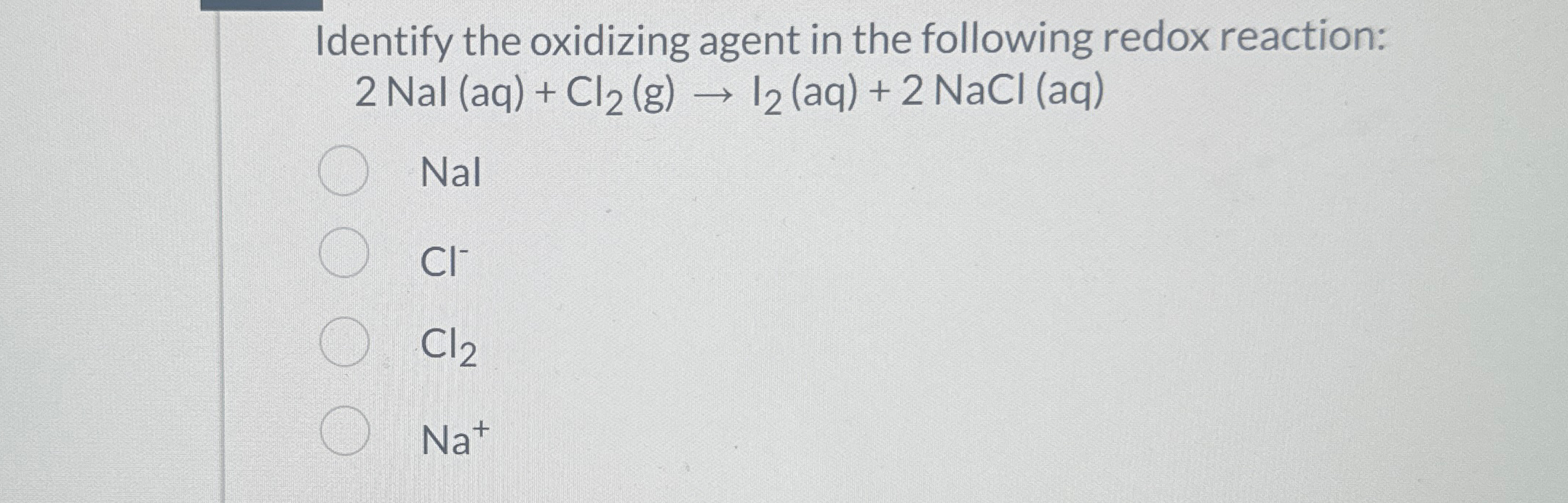 Solved Identify the oxidizing agent in the following redox | Chegg.com