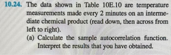 Solved 10.24. The data shown in Table 10E.10 are temperature | Chegg.com