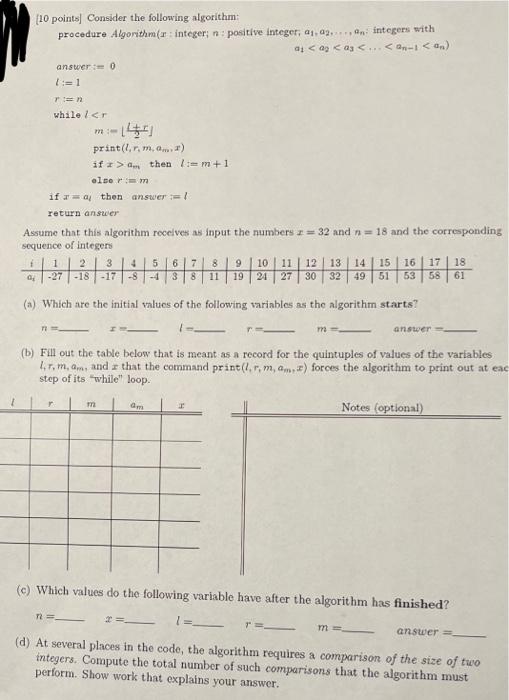 Solved (10 points] Consider the following algorithm: | Chegg.com