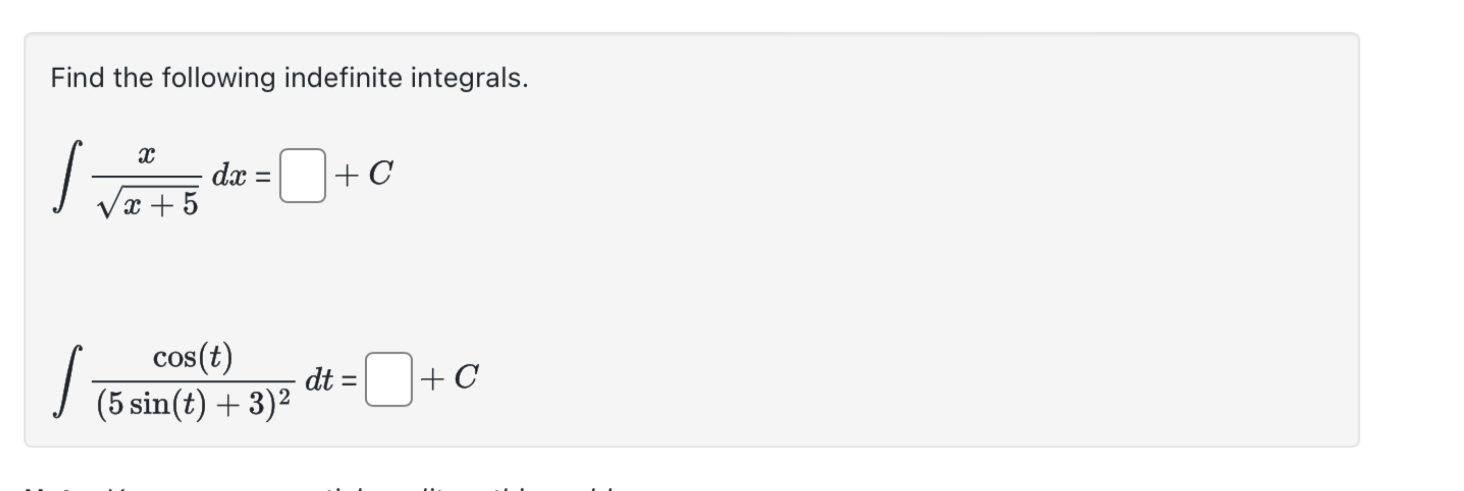 Solved Find the following indefinite | Chegg.com