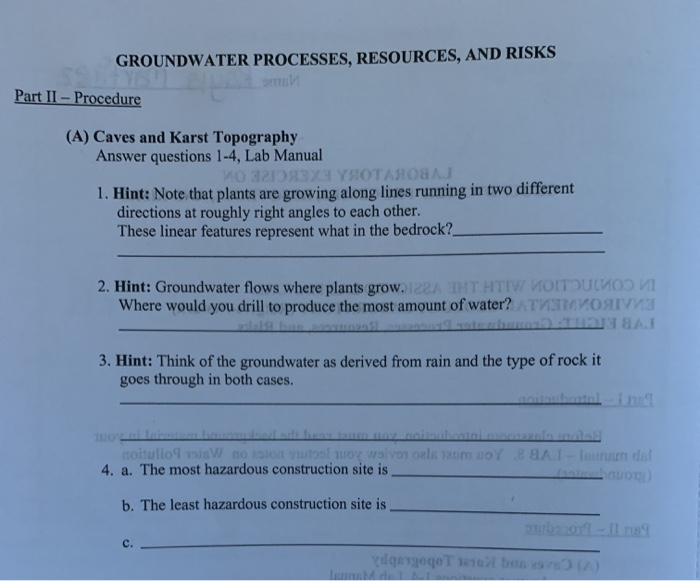 Solved GROUNDWATER PROCESSES, RESOURCES, AND RISKS Part II - | Chegg.com