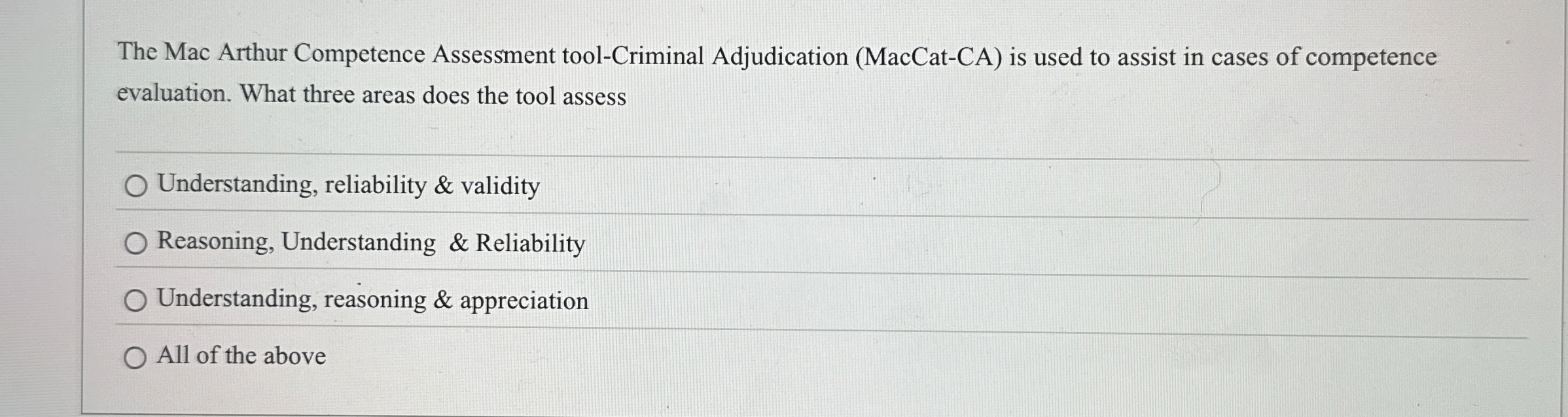 Solved The Mac Arthur Competence Assessment tool-Criminal | Chegg.com