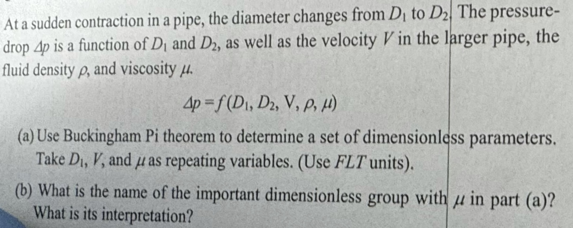 At a sudden contraction in a pipe, the diameter | Chegg.com