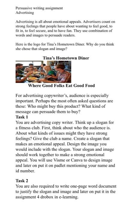 Solved Persuasive writing assignment Advertising Advertising | Chegg.com