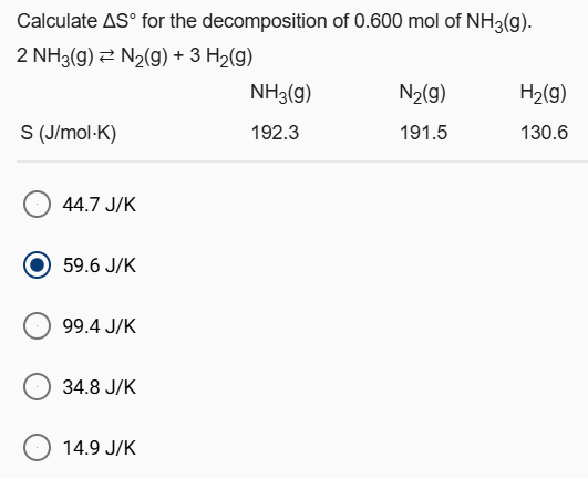 Solved Calculate ΔS° ﻿for the decomposition | Chegg.com
