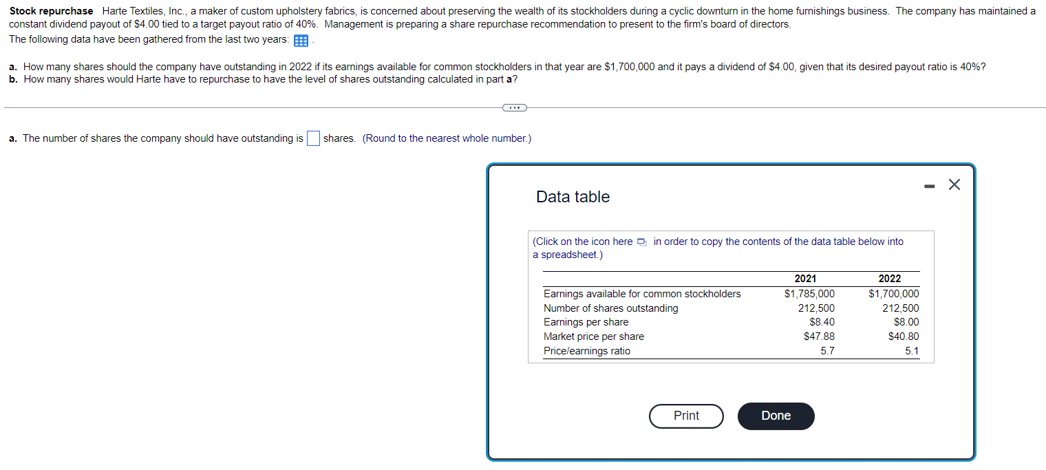 Solved constant dividend payout of $4.00 ﻿tied to a target | Chegg.com
