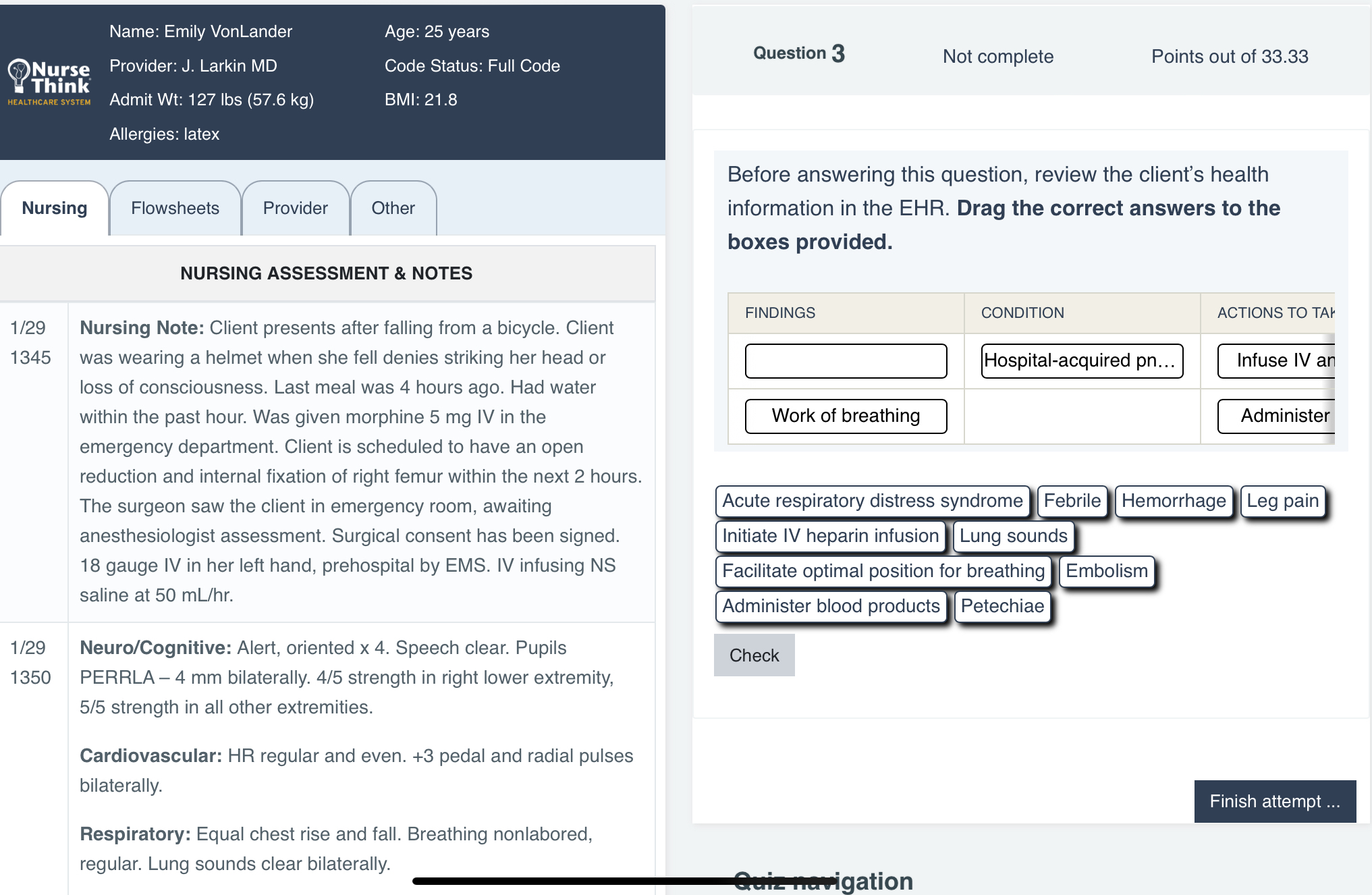Solved NurseName: Emily VonLanderAge: 25 ﻿yearsProvider: J. | Chegg.com