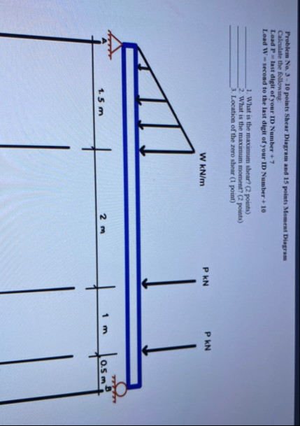 Solved Problem No. 3-10 ﻿points Shear Diagram and 15 ﻿points | Chegg.com