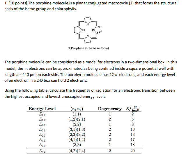 Solved 1. [10 ﻿points] ﻿The porphine molecule is a planar | Chegg.com