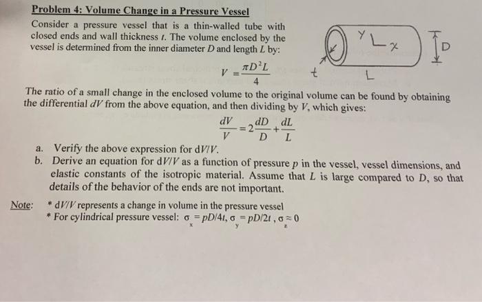 Solved Problem 4: Volume Change in a Pressure Vessel | Chegg.com