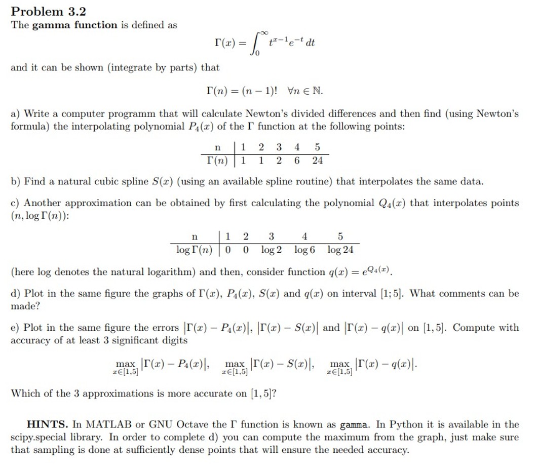 Solved Problem 3.2The gamma function is defined | Chegg.com