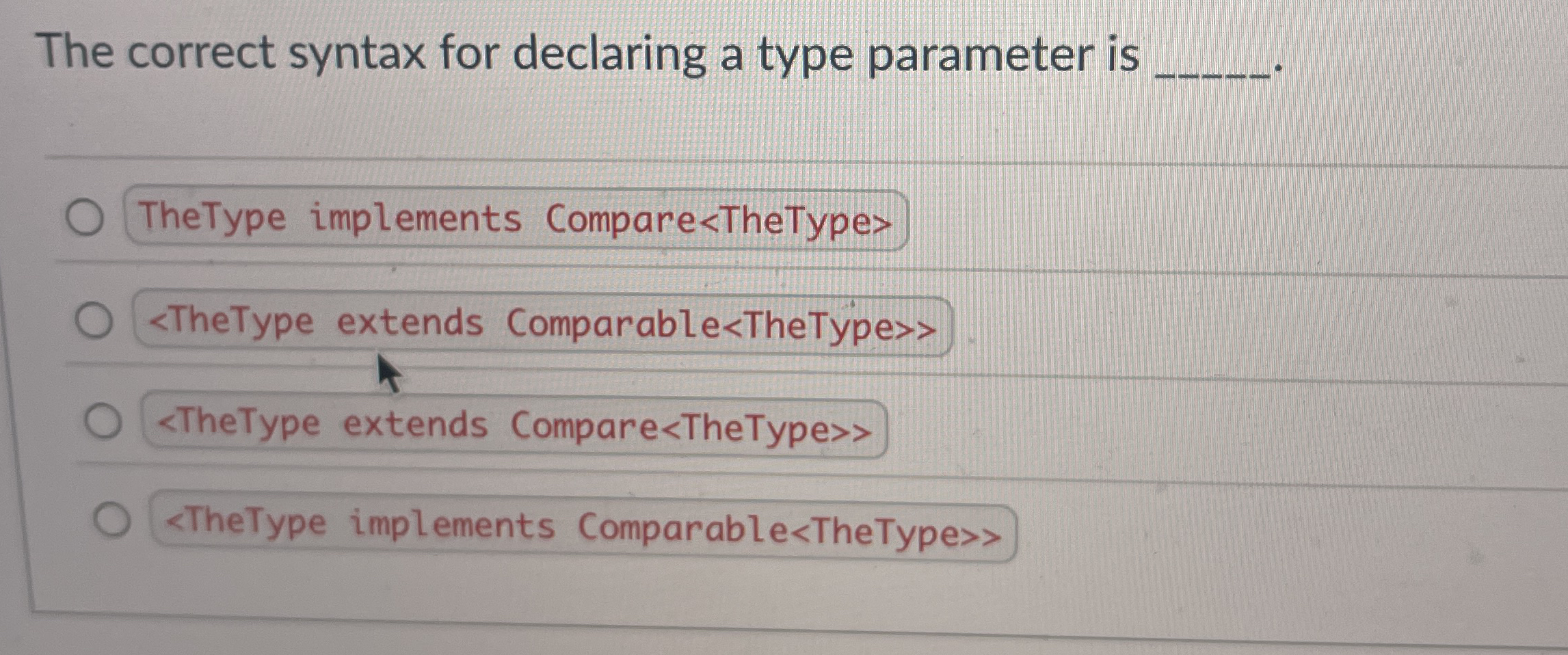 Solved The correct syntax for declaring a type parameter | Chegg.com