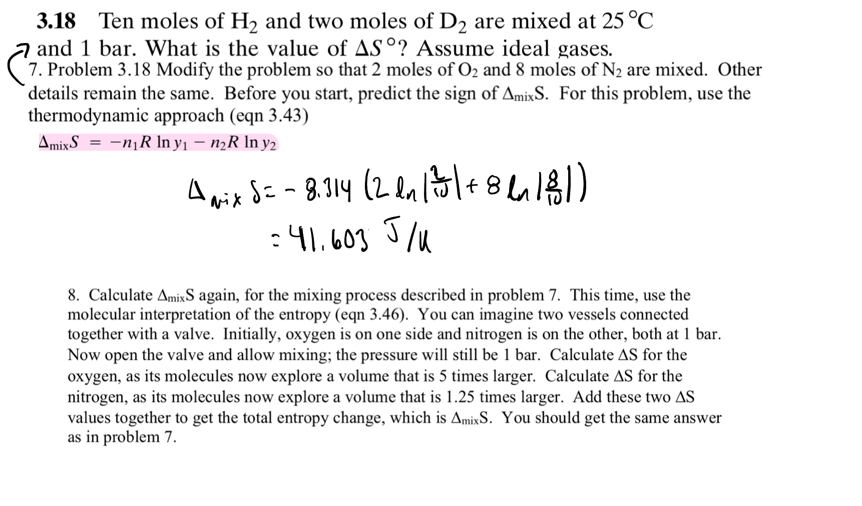 Solved Just need help with 8. ﻿Eqn 3.46=S=kln(w)Calculate | Chegg.com