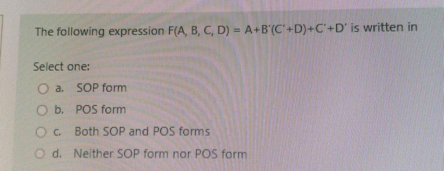 Solved The following expression F(A,B,C,D)=A+B′(C′+D)+C′+D′ | Chegg.com