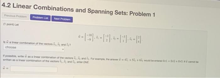 Solved 4.2 Linear Combinations and Spanning Sets: Problem 1 | Chegg.com