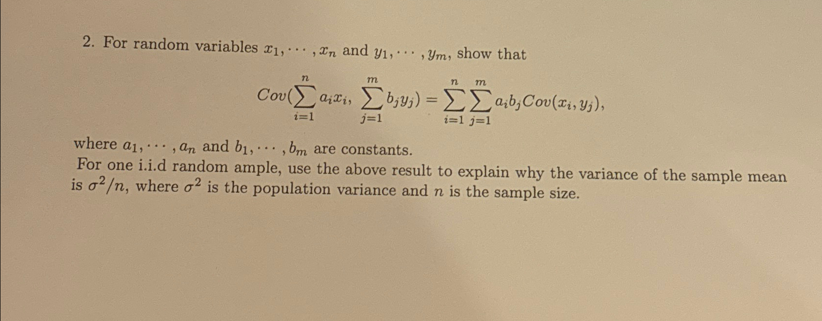 Solved For random variables x1,cdots,xn ﻿and y1,cdots,ym, | Chegg.com