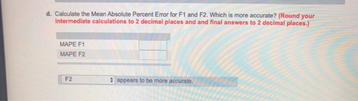 Solved Two types of forecasting methods (F1 and F2) were | Chegg.com