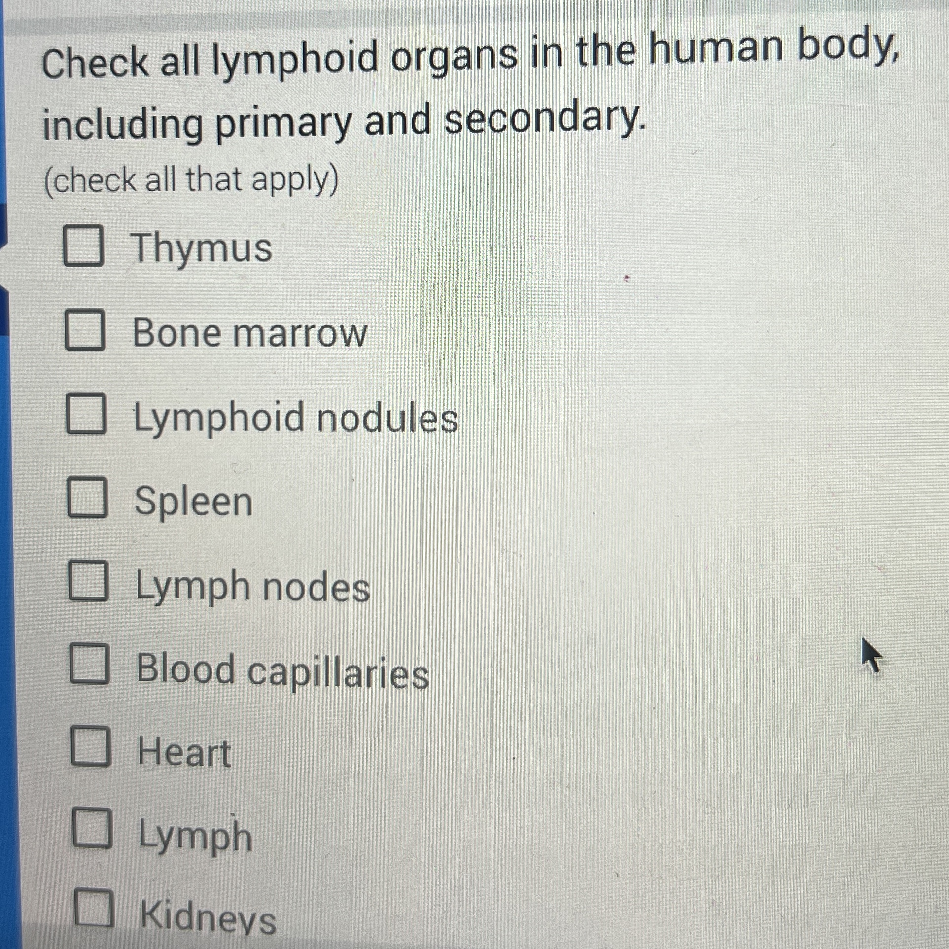 Solved Check all lymphoid organs in the human body, | Chegg.com