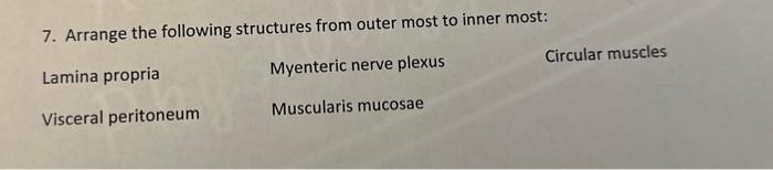 Solved 7. Arrange the following structures from outer most | Chegg.com
