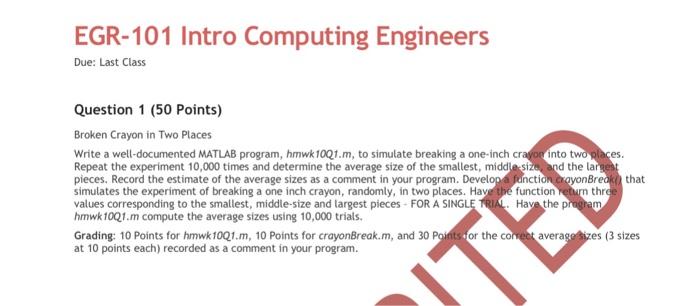 Solved EGR-101 Intro Computing Engineers Due: Last Class | Chegg.com
