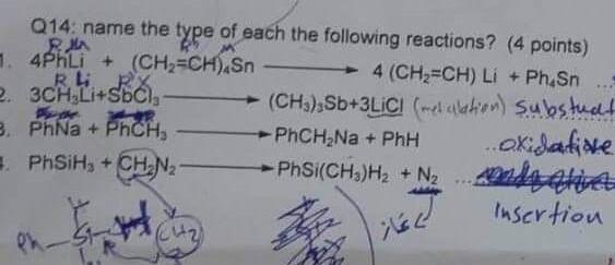 Solved Q14: name the type of each the following reactions? | Chegg.com