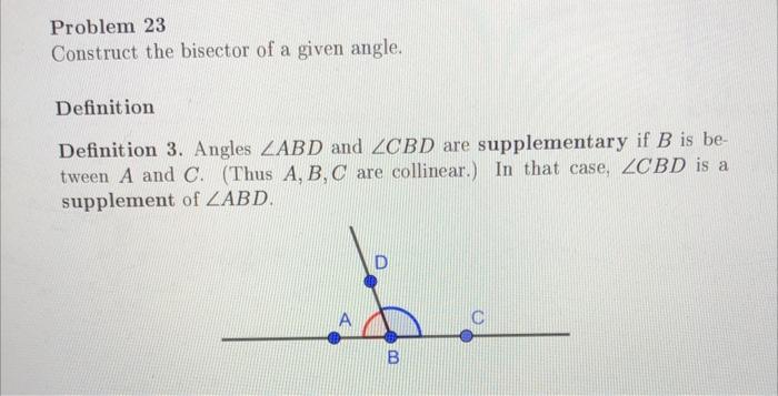 Solved Definition 3. Angles ∠ABD and ∠CBD are supplementary | Chegg.com
