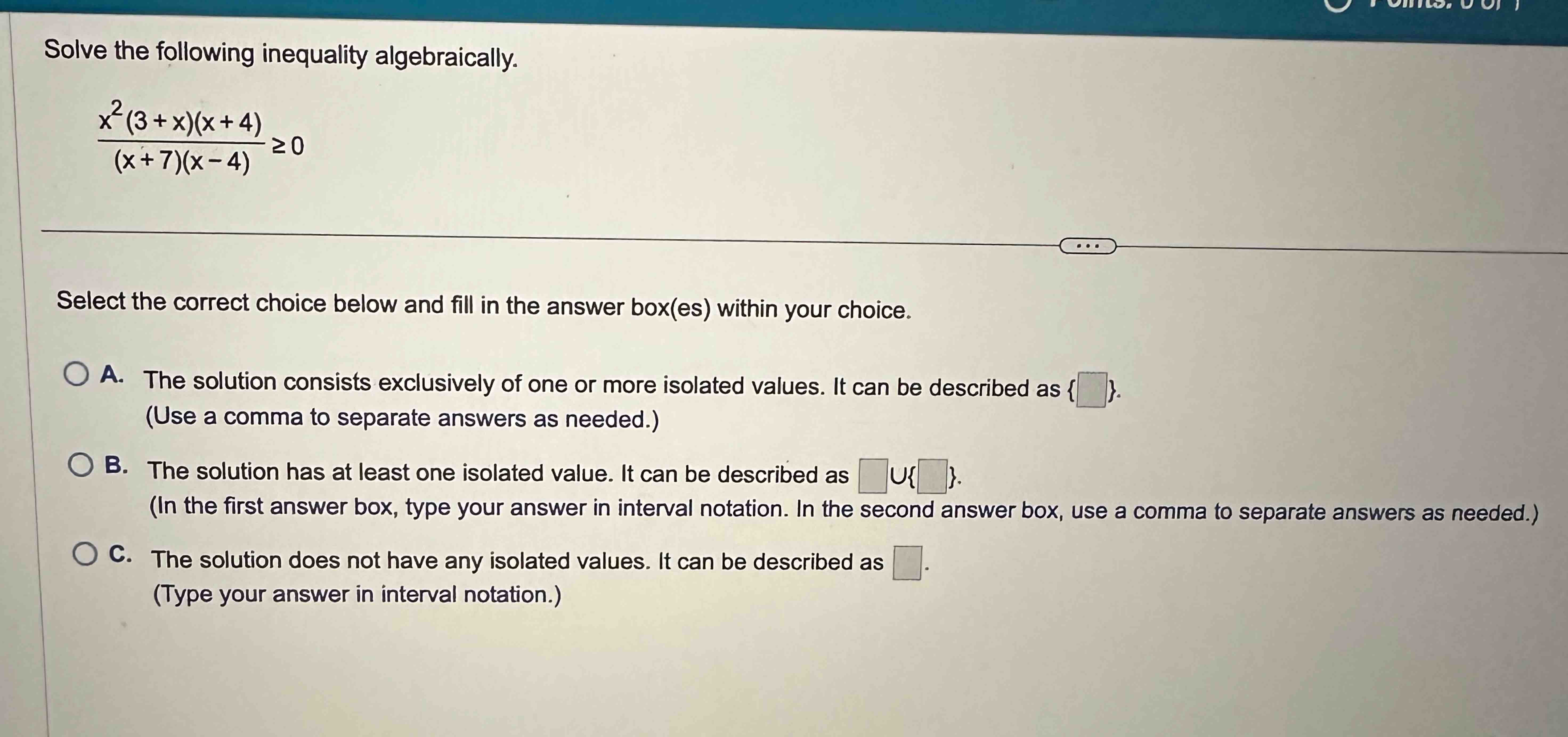 Solved Solve the following inequality | Chegg.com