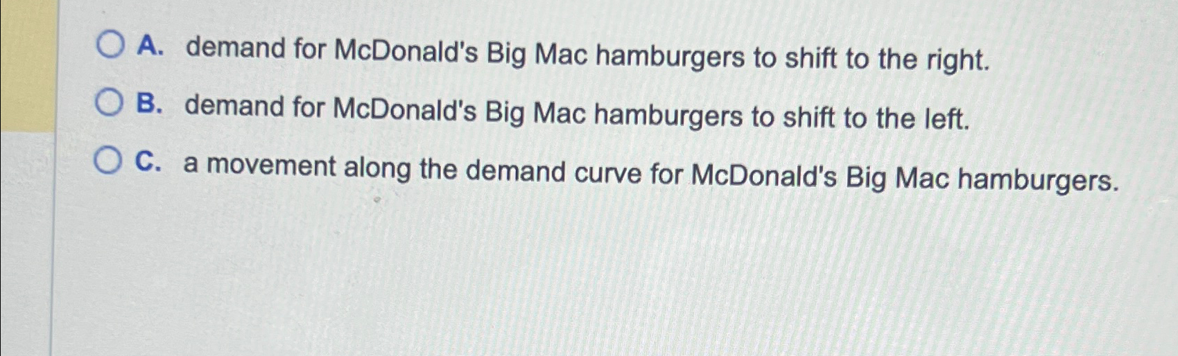 Solved A. ﻿demand for McDonald's Big Mac hamburgers to shift | Chegg.com
