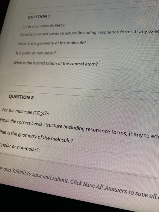 Solved QUESTION 7 7) For the molecule SeH2: Email the | Chegg.com