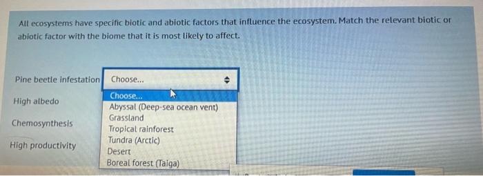 Solved All ecosystems have specific biotic and abiotic | Chegg.com