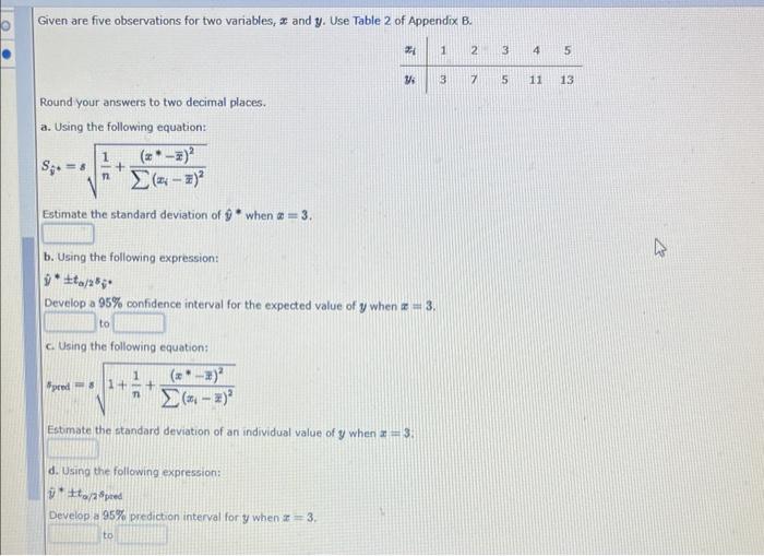 Solved Given are five observations for two variables, x and | Chegg.com