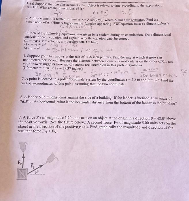 Solved 1. (a) Suppose that the displacement of an object is | Chegg.com