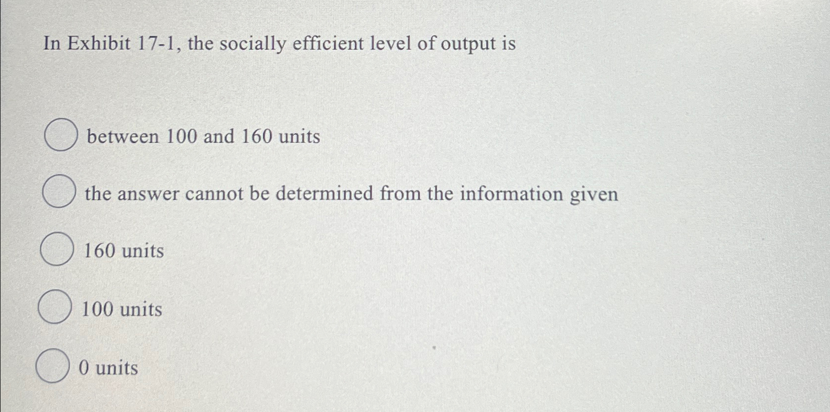 Solved In Exhibit 17-1, ﻿the socially efficient level of | Chegg.com