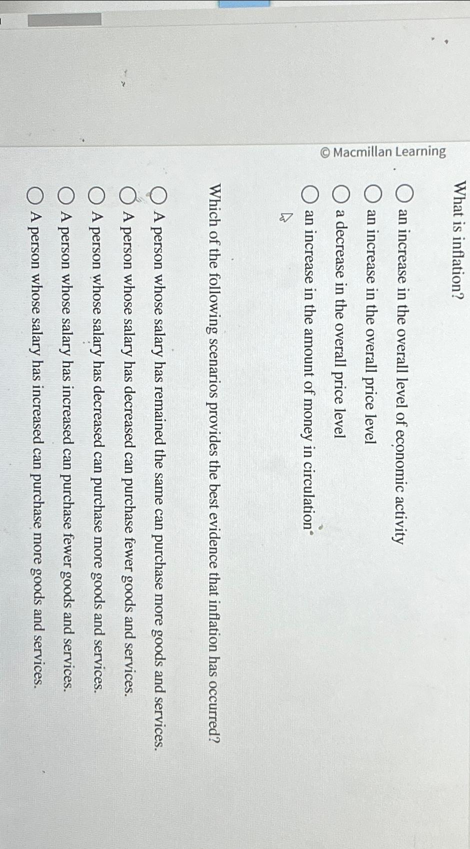 Solved What Is Inflation An Increase In The Overall Level Of Chegg