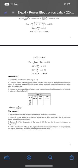 Experiment (4) Controlled Rectifiers - Single Phase | Chegg.com